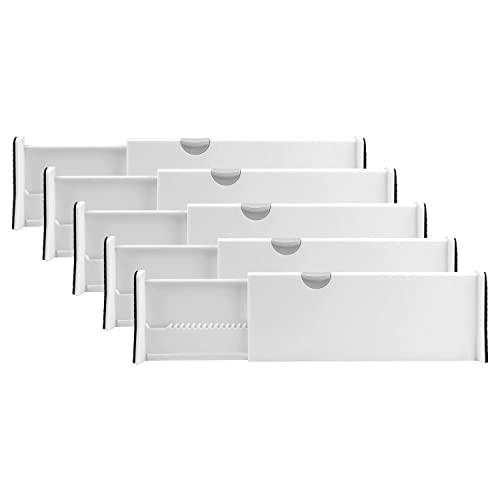 RAPTUROUS Deep Drawer Divider - 4 Inches High, Expands from 11-17 Inch, Adjustable Tall Dividers for Kitchen, Bedroom - Expandable Organizers for Clothes, Dressers etc - 5 Pack White Drawer Separators