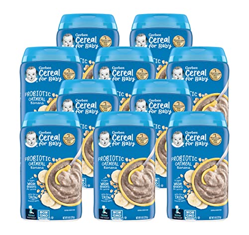 Gerber Cereal for Baby 2nd Foods Cereal, Probiotic Oatmeal Banana Cereal, Made with Whole Grains, Real Fruit & Probiotics, 8-Ounce Canister (Pack of 10)