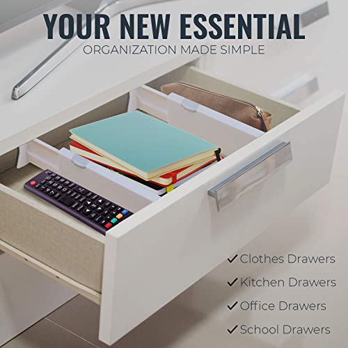 RAPTUROUS Deep Drawer Divider - 4 Inches High, Expands from 11-17 Inch, Adjustable Tall Dividers for Kitchen, Bedroom - Expandable Organizers for Clothes, Dressers etc - 5 Pack White Drawer Separators