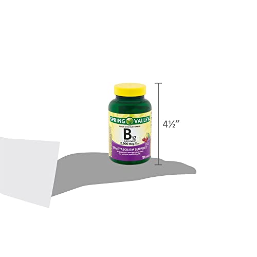 Vitamin B12, Supports Energy Metabolism. Includes Luall Fridge Magnetic + Spring Valley Vitamin B12 Quick-Dissolve Tablets Dietary Supplement (2,500 mcg, Cherry Flavor, 120 Tablets)