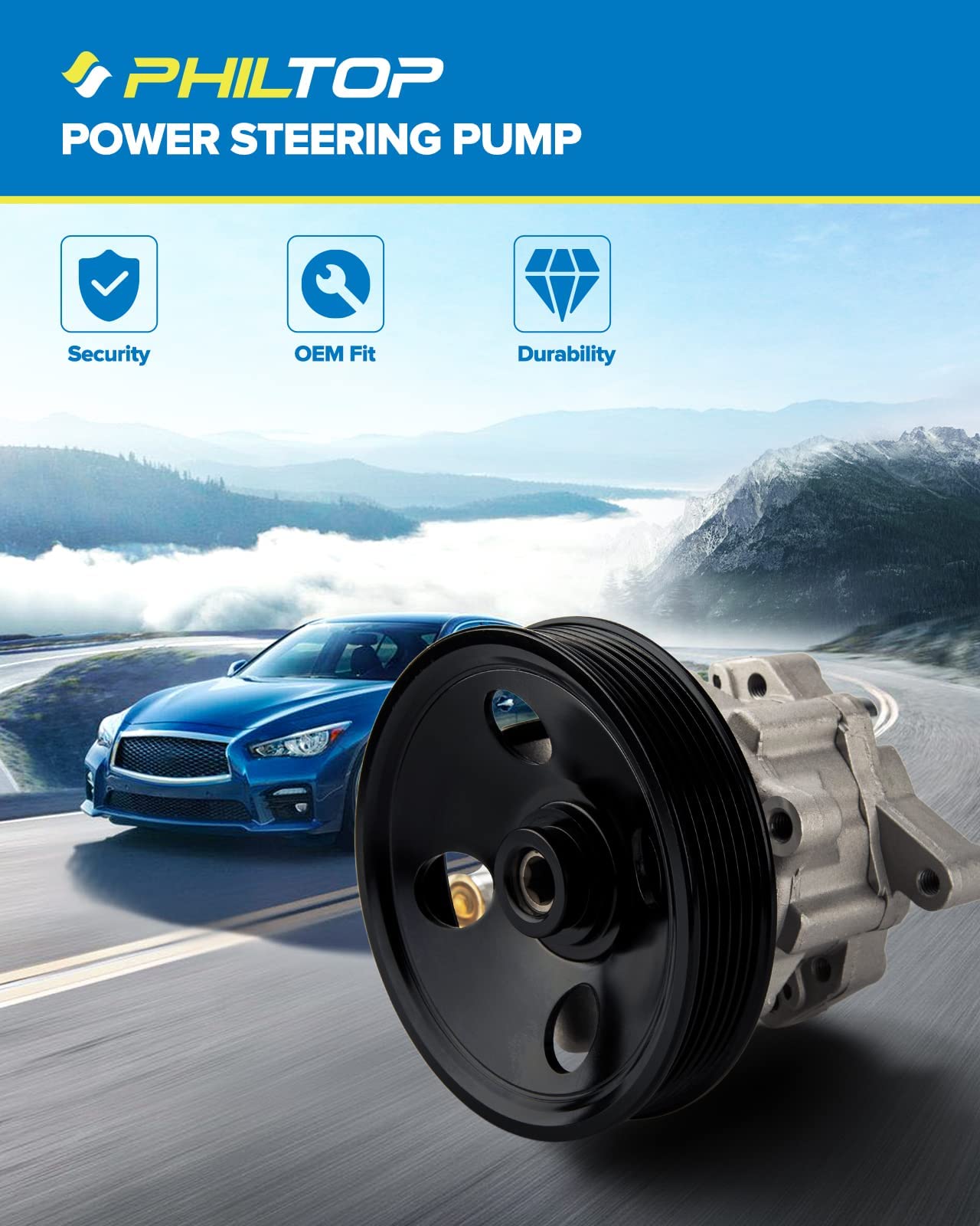 PHILTOP 21-5294 Power Steering Pump Fit For ML320 1998-2003 3.2L, ML430 1999-2001 4.3L, ML55 AMG 2000-2003 5.5L Power Steering Pump with Pulley