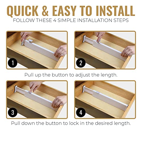 RAPTUROUS Deep Drawer Divider - 4 Inches High, Expands from 11-17 Inch, Adjustable Tall Dividers for Kitchen, Bedroom - Expandable Organizers for Clothes, Dressers etc - 5 Pack White Drawer Separators