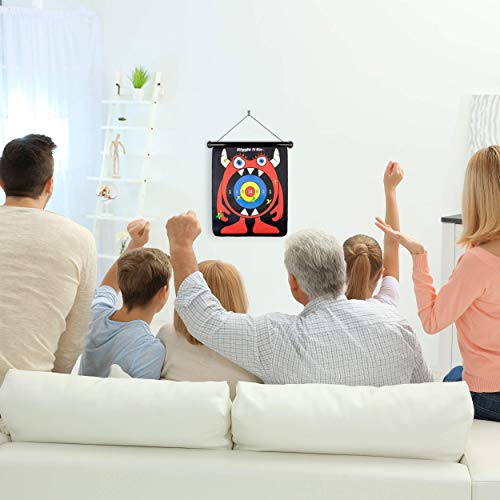 Giggle N Go Dart Board for Kids & Adults - Outdoor or Indoor Game Set with 6 Magnetic Darts and Reversible, Roll-Up Dartboard - Monster Theme