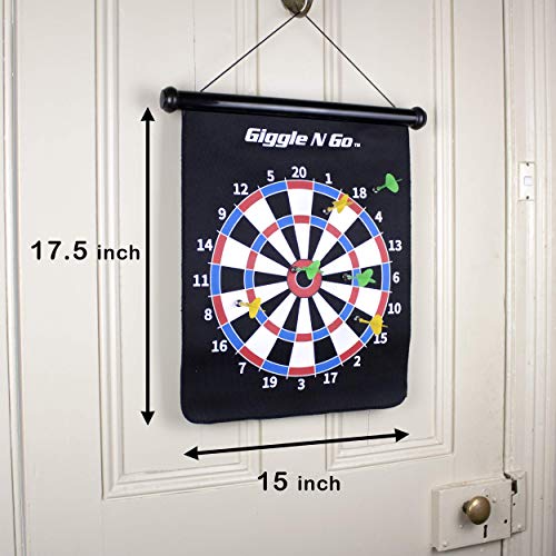 Giggle N Go Dart Board for Kids & Adults - Outdoor or Indoor Game Set with 6 Magnetic Darts and Reversible, Roll-Up Dartboard - Monster Theme