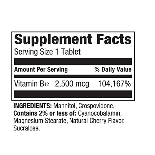 Vitamin B12, Supports Energy Metabolism. Includes Luall Fridge Magnetic + Spring Valley Vitamin B12 Quick-Dissolve Tablets Dietary Supplement (2,500 mcg, Cherry Flavor, 120 Tablets)