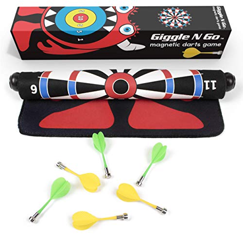 Giggle N Go Dart Board for Kids & Adults - Outdoor or Indoor Game Set with 6 Magnetic Darts and Reversible, Roll-Up Dartboard - Monster Theme