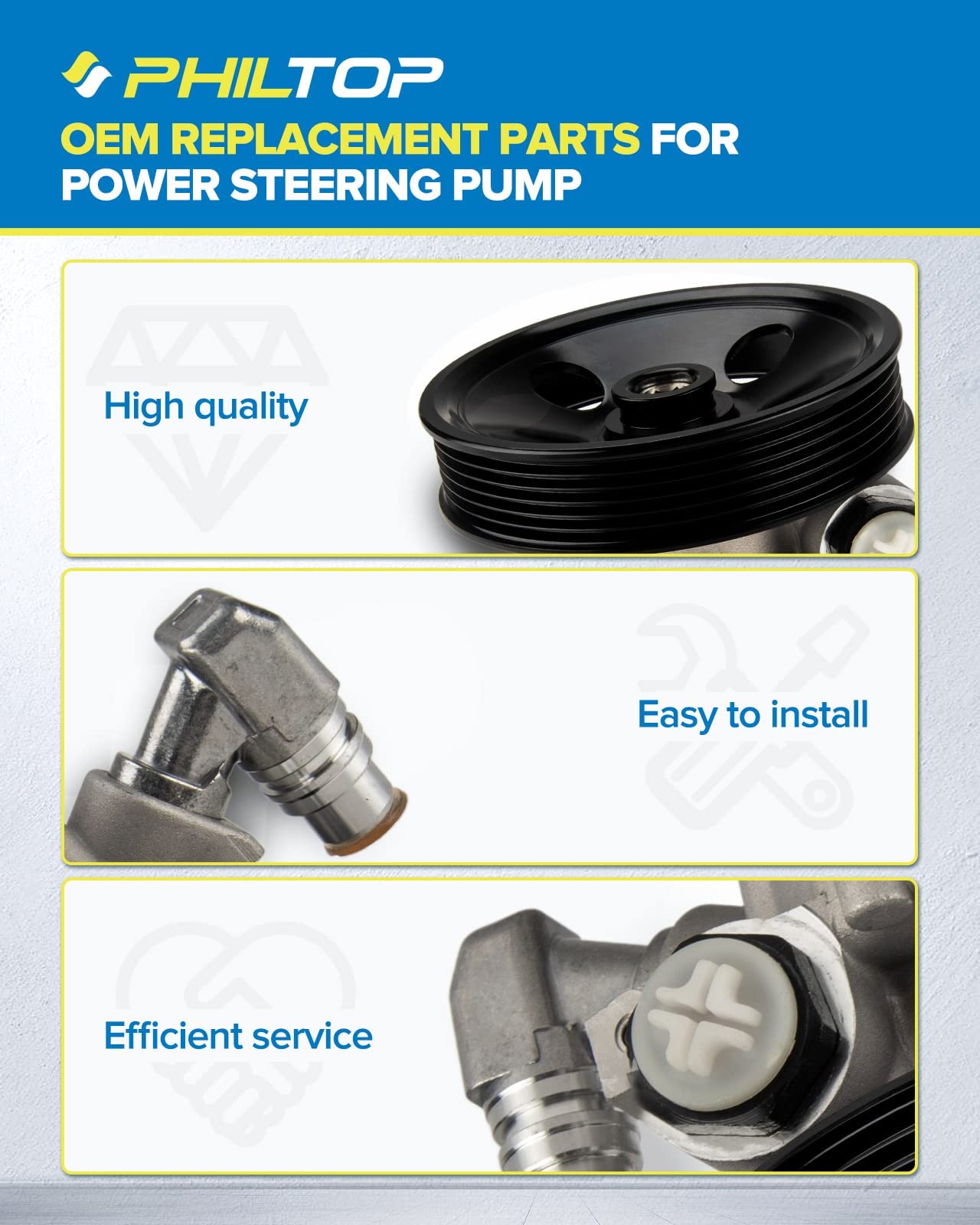 PHILTOP 21-5294 Power Steering Pump Fit For ML320 1998-2003 3.2L, ML430 1999-2001 4.3L, ML55 AMG 2000-2003 5.5L Power Steering Pump with Pulley