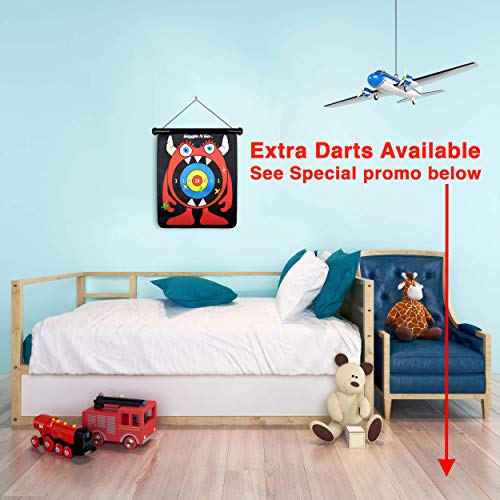 Giggle N Go Dart Board for Kids & Adults - Outdoor or Indoor Game Set with 6 Magnetic Darts and Reversible, Roll-Up Dartboard - Monster Theme