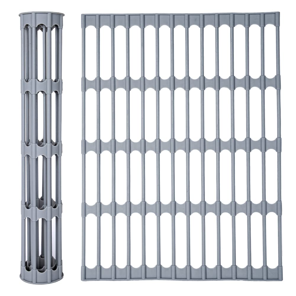Upgraded Roll Up Dish Drying Rack (17.4''x13''),Multipurpose Over the Sink Dish Drying Rack Kitchen Dish Drainer,Silicone Wrapped Solid Stainless Steel Foldable Sink Rack,Kitchen Sink Accessories