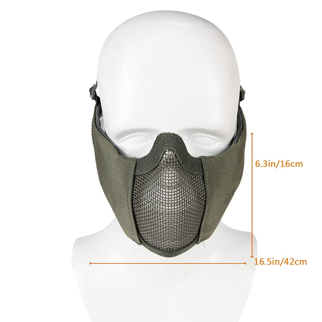 AOUTACC Airsoft Mask, Half Face Mesh Masks with Ear Protection for CS/Hunting/Paintball/Shooting (Mesh Ear, Gray)