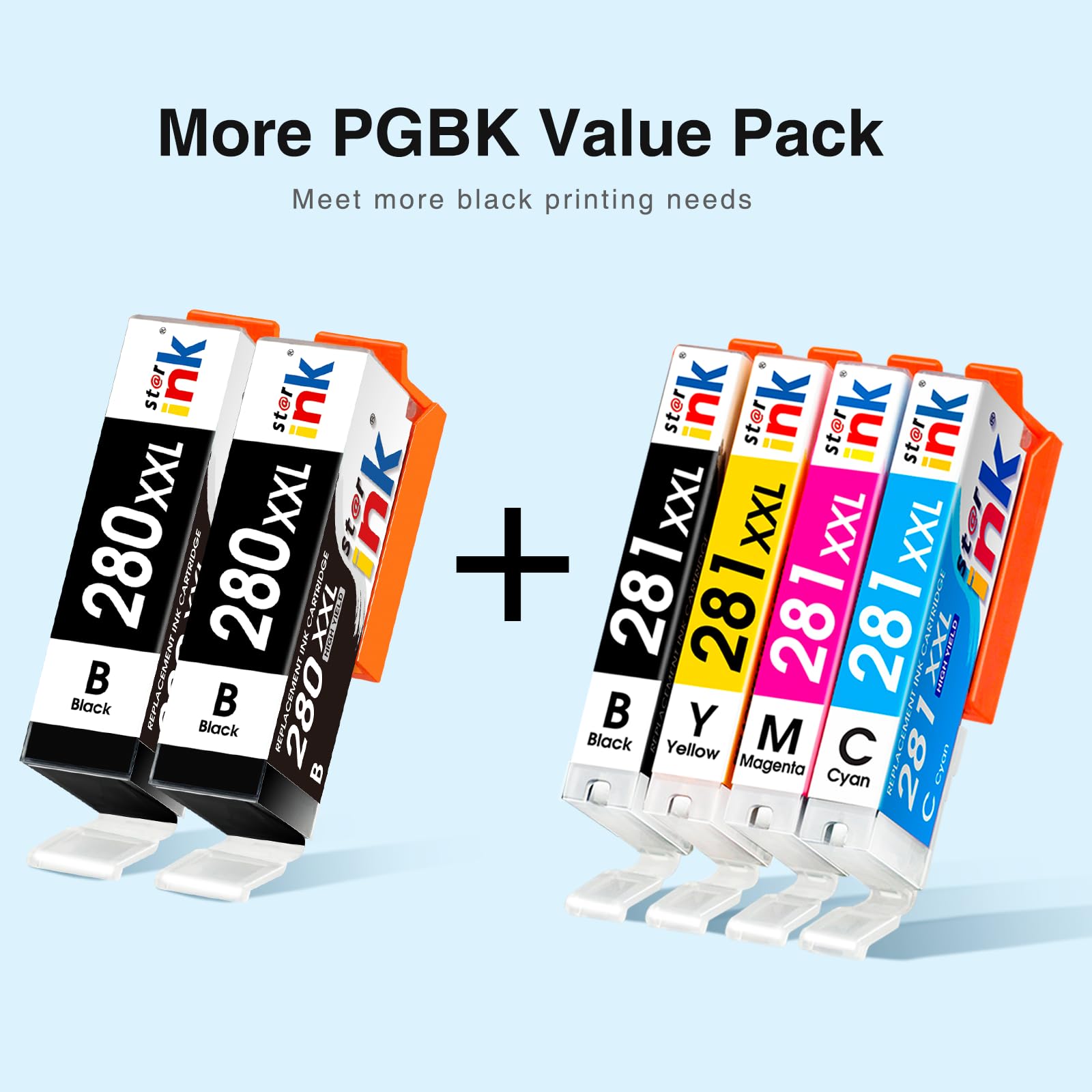 st@r ink Compatible Ink Cartridge Replacement for Canon 280 281 XXL PGI-280XXL CLI-281XXL for Pixma TR8620 TR8520 TR7520 TS6320 TS6120 TS6220 TS9520 TS9120 TS8320 Printer(2 PGBK,1BK/1C/1M/1Y) 6 Packs