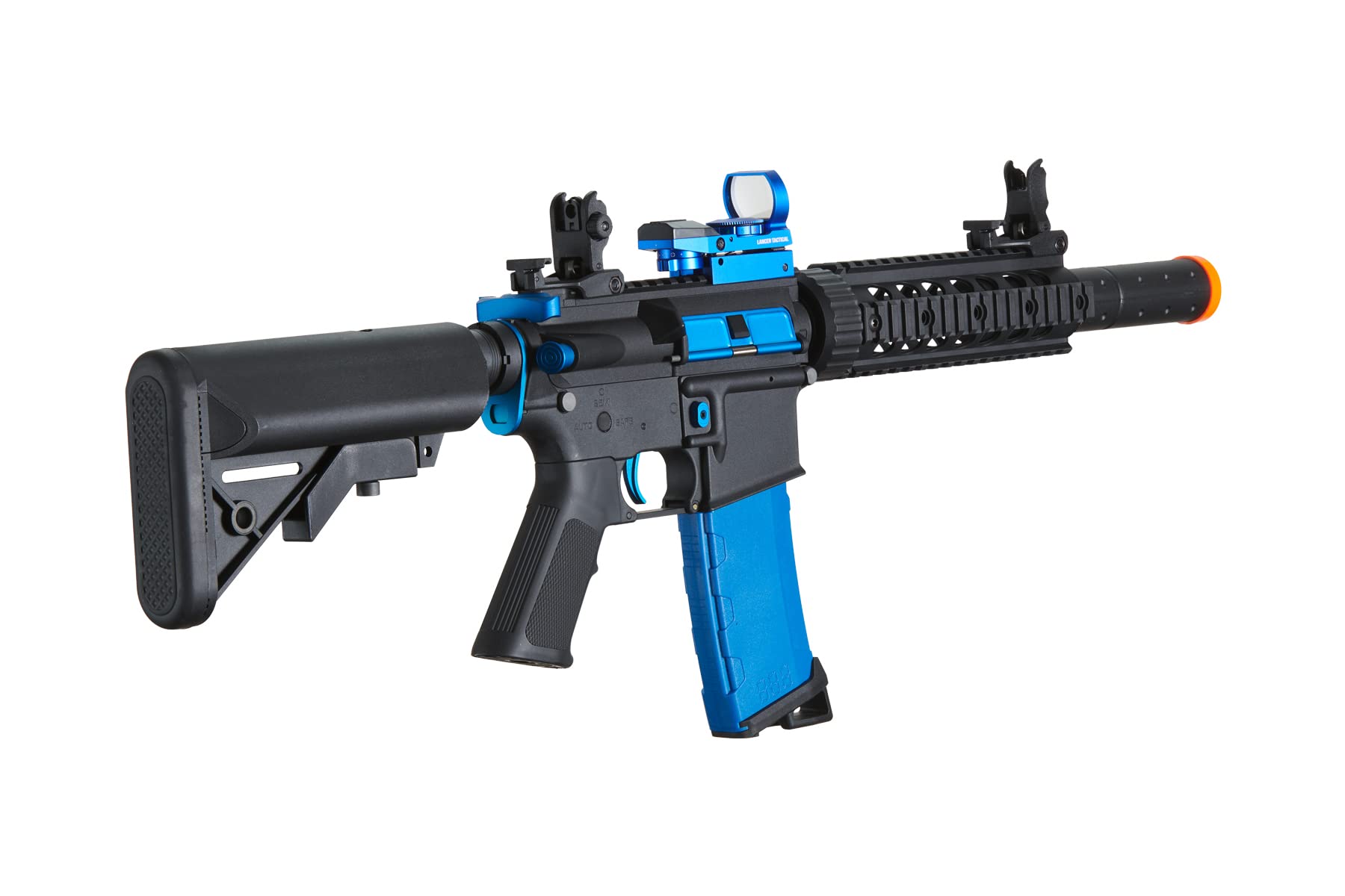 Lancer Tactical Gen 2 M4 SD Blue Carbine Combo Airsoft AEG Rifle with Red Dot Sight (9.6v Nimh Battery, Charger, 1000 Rounds 0.20g BBS Included)