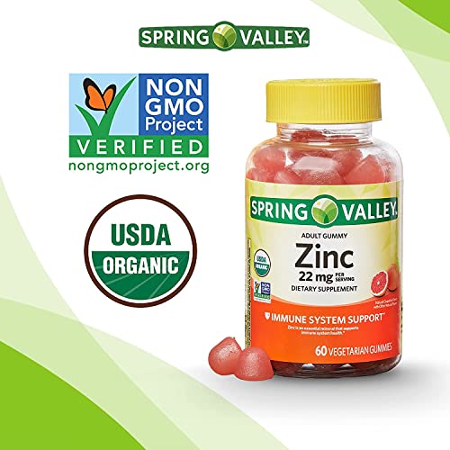 Zinc Adult Organic Vegetarian Gummy, Optimal Immune System Support, 22mg, 60ct Bundle With Exclusive "Vitamins & Minerals A To Z" - Better Idea Guide (2 Items)