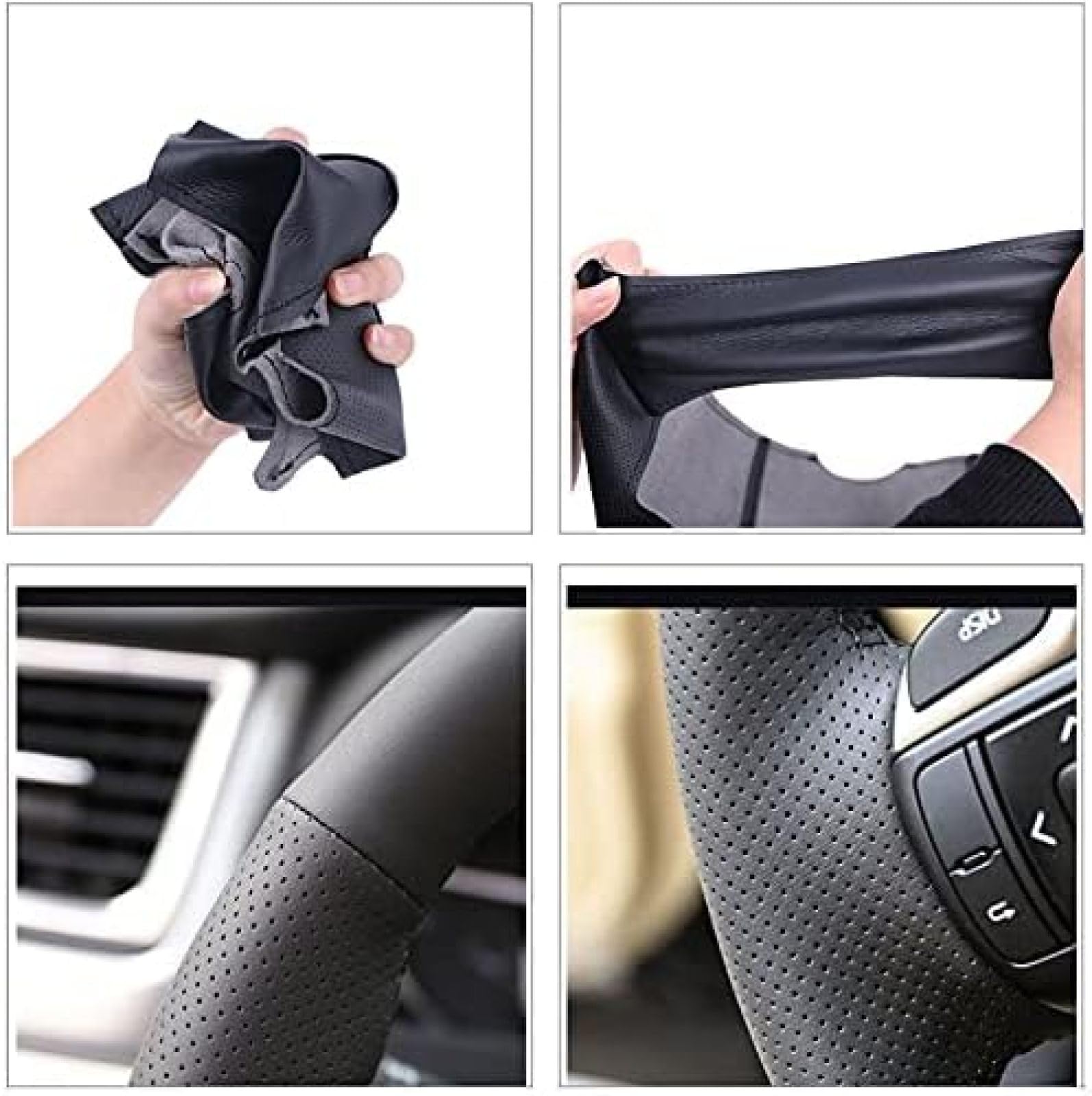 Hand-Stitched Black Leather Car Steering Wheel Cover, for Mercedes Benz C-Class W203 2000-2007 C32 AMG 2002-2003 DIY Breathable Steering Wheel Covers