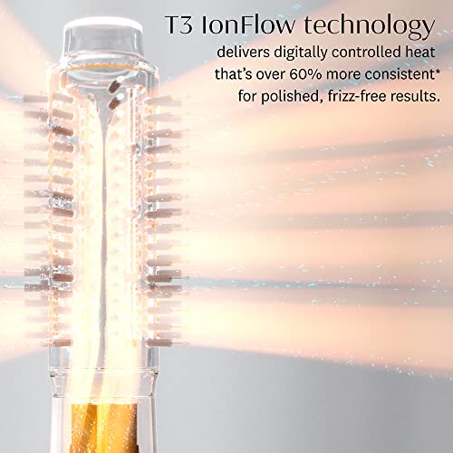 T3 AireBrush Duo Interchangeable Hot Air Blow Dry Brush with Two Attachments β Includes 15 Heat and Speed Combinations, T3 IonFlow Technology, Volume Booster Switch, Lock-in Cool Shot