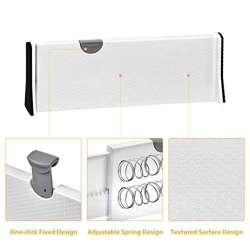 JONYJ Drawer Dividers Organizer 4 Pack, Adjustable Separators 4" High Expandable from 11-17" for Bedroom, Bathroom, Closet,Clothing, Office, Kitchen Storage, Strong Secure Hold, Foam Ends(White)