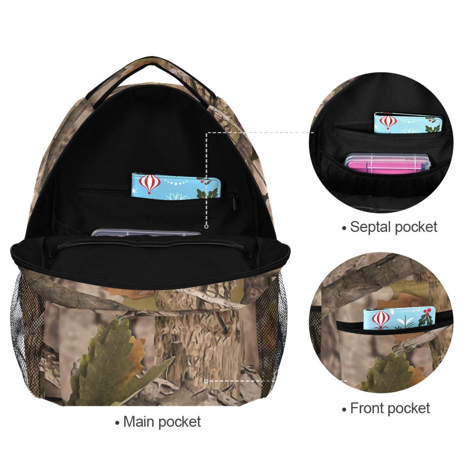 Krafig Forest Camouflage Boys Girls Kids School Camo Backpacks Bookbag, Elementary School Bag Travel Backpack Daypack