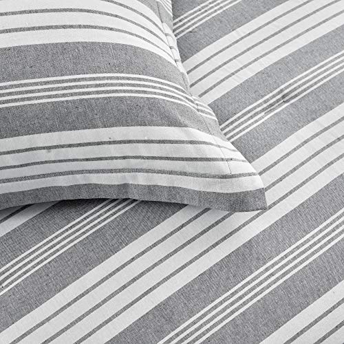 Lush Decor Gray and White Farmhouse Recycled Yarn-Dyed Cotton Stripe 5-Piece Comforter Set (King)