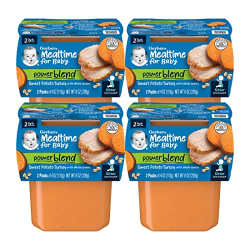Gerber Mealtime for Baby 2nd Foods Power Blend Baby Food Tubs, Sweet Potato Turkey with Whole Grains, Pureed Baby Food, 2 - 4 Ounce Tubs/Pack (Pack of 4)