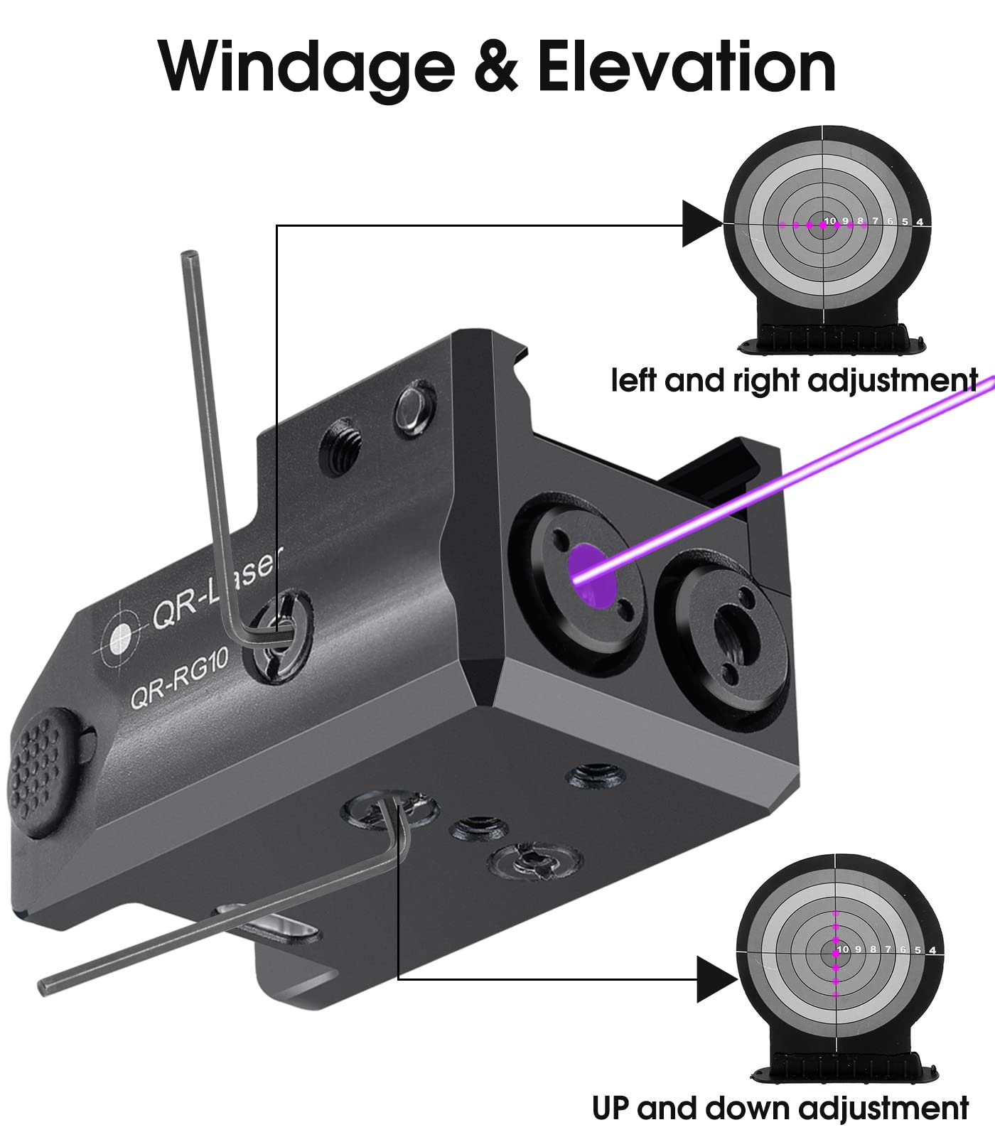 QR-Laser Dual Green Purple Laser Sights with Removable Rail Adapters, Duo-Laser Combo for Pistols with Picatinny Rail Mount, Rechargeable with USB Charging Cable
