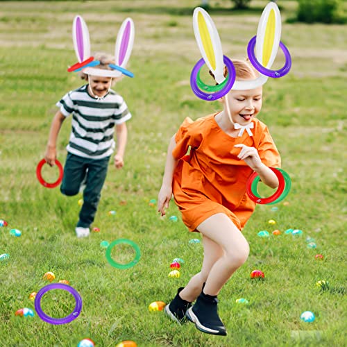 Easter Game Inflatable Bunny Ring Toss Games 2 Sets & 8 Rings, Inflatable Ring Toss Games 11Pcs with Pump for Easter Party Favors Indoor Outdoor Games