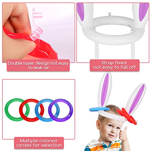 Easter Game Inflatable Bunny Ring Toss Games 2 Sets & 8 Rings, Inflatable Ring Toss Games 11Pcs with Pump for Easter Party Favors Indoor Outdoor Games
