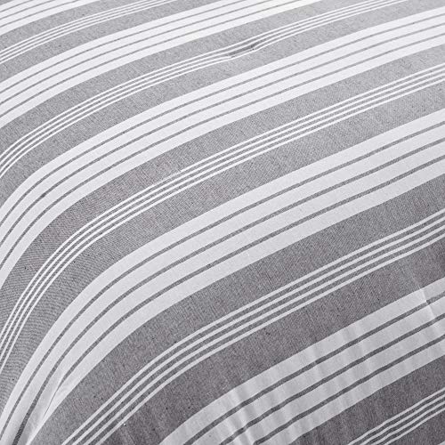 Lush Decor Gray and White Farmhouse Recycled Yarn-Dyed Cotton Stripe 5-Piece Comforter Set (King)