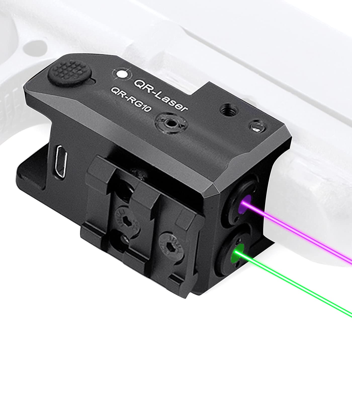 QR-Laser Dual Green Purple Laser Sights with Removable Rail Adapters, Duo-Laser Combo for Pistols with Picatinny Rail Mount, Rechargeable with USB Charging Cable