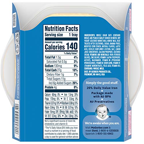 Gerber Breakfast Buddies Toddler Cereal, Oatmeal & Barley Bananas & Cream Cereal, Non-GMO Whole Grain Oats, Yogurt & Real Fruit, For Toddlers, 4.5 OZ (Pack of 4)