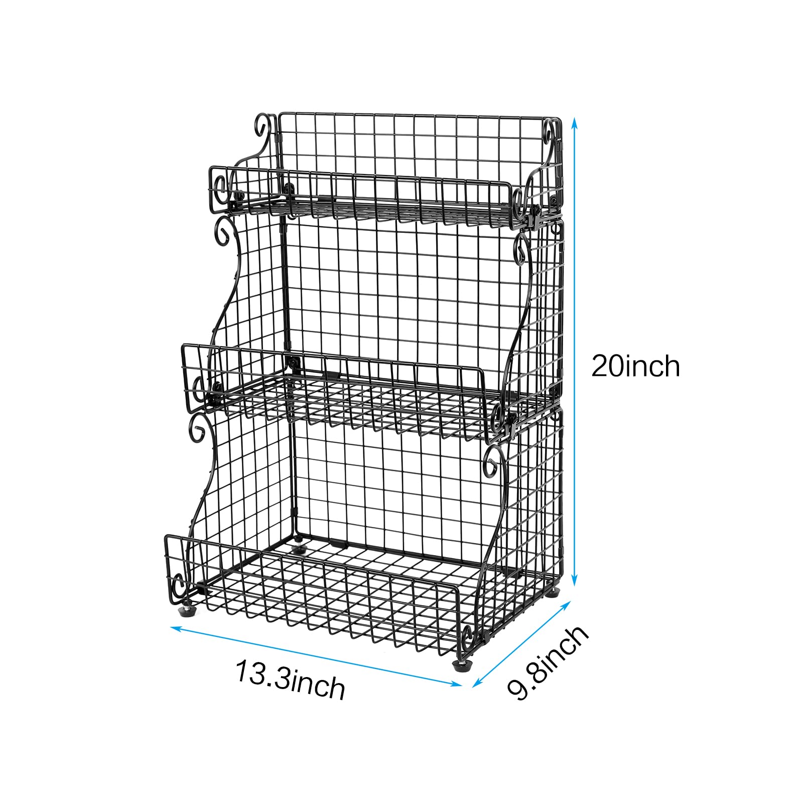 Aibohayi 3-Tier Stackable Food Packet Organizer Bins for Pantry Storage,Countertop & Wall Mounted Metal Wire Basket Coffee Snack Fruit Rack Holder for Office Kitchen Bathroom