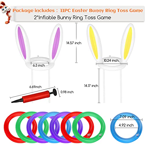 Easter Game Inflatable Bunny Ring Toss Games 2 Sets & 8 Rings, Inflatable Ring Toss Games 11Pcs with Pump for Easter Party Favors Indoor Outdoor Games