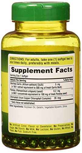 Puritans Pride Odorless Garlic & Parsley 500 Mg / 100 Mg, 250 Count