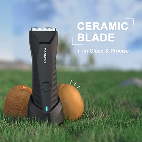 MANSPOT Electric Groin Hair Trimmer, Ball Trimmer/Shaver, Replaceable Ceramic Blade Heads, Waterproof for Wet/Dry Use, Standing Recharge Dock, 90 Minutes Shaving After Fully Charged( Metallic Black)