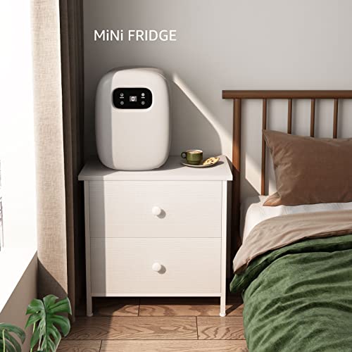 BOLUO White Nightstand 2 Drawer Dresser for Bedroom,Small Night Stand and Dressers Sets End Table with Fabric Drawers Modern