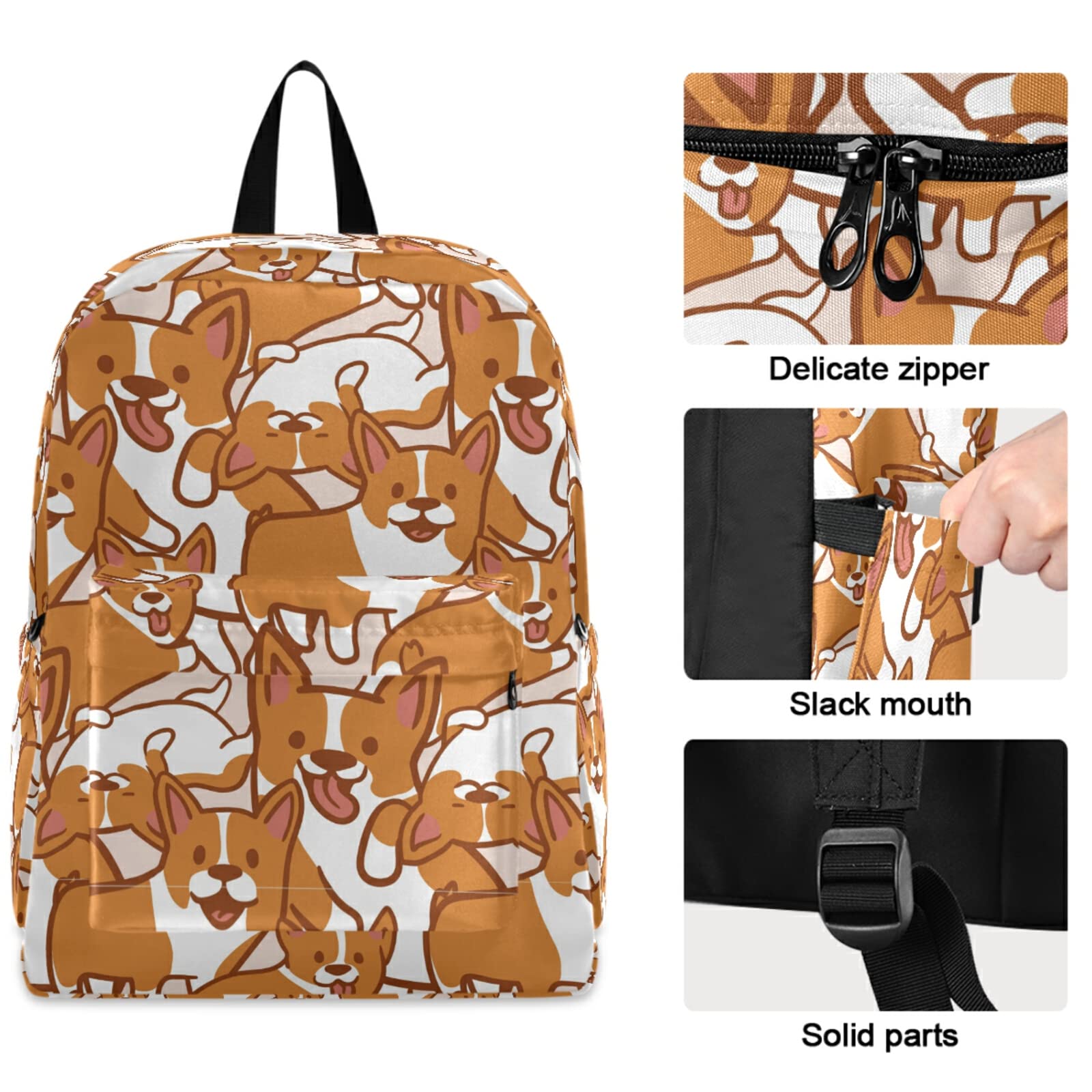 Fustylead Cute Corgi Dogs Funny Personalized Kids Backpack, Durable School Bag for Boys Girls
