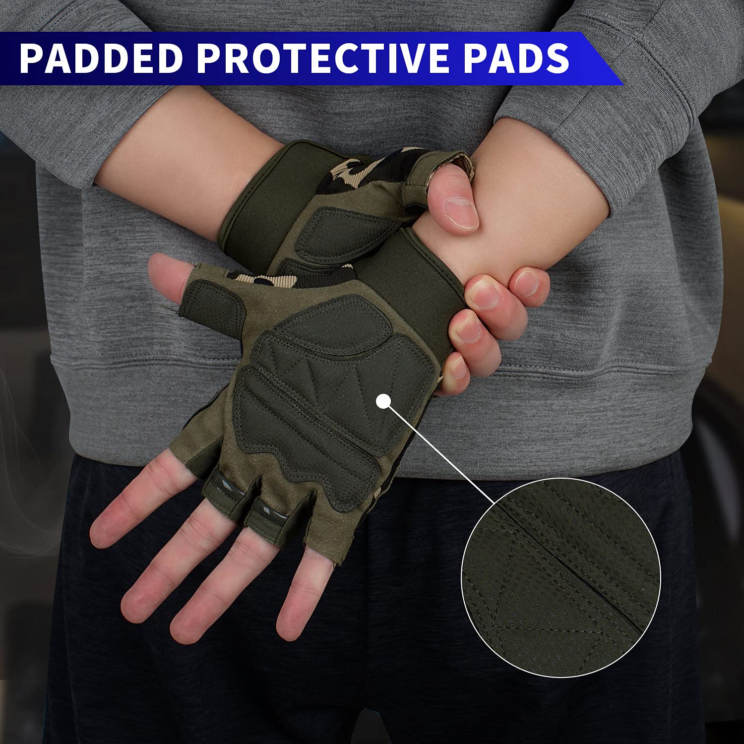 FIORETTO Fingerless Gloves for Airsoft Shooting Half Finger Hunting Hiking Cycling Driving Motorcycle Climbing Work Gloves Green Camo Small