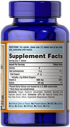 Puritans Pride Chewable Vitamin C-500 Mg with Rose Hips Chewables, 90 Count