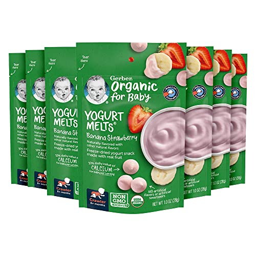 Gerber Baby Snacks Organic Yogurt Melts, Banana & Strawberry, 1 Ounce (Pack of 7)