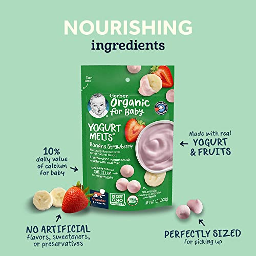 Gerber Baby Snacks Organic Yogurt Melts, Banana & Strawberry, 1 Ounce (Pack of 7)