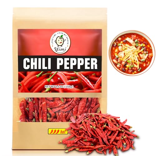 Yimi Dried Chiles Peppers, 5.3oz Red Hot Chili, Spicy Hot Heat, Great For Mexican,Thai and Chinese Recipes,like Pozole, Tamales, Hotpot, In Resealable Bags, Super Hot, Ideal Gift for Halloween