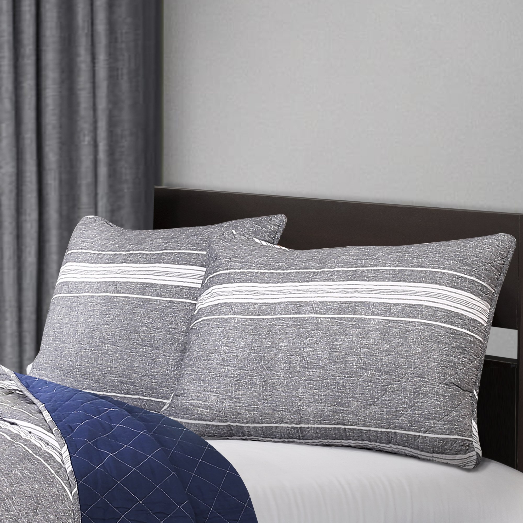 Lush Decor Marlton Stripe Quilt | Reversible Pattern 3 Piece Bedding Set - King - Gray