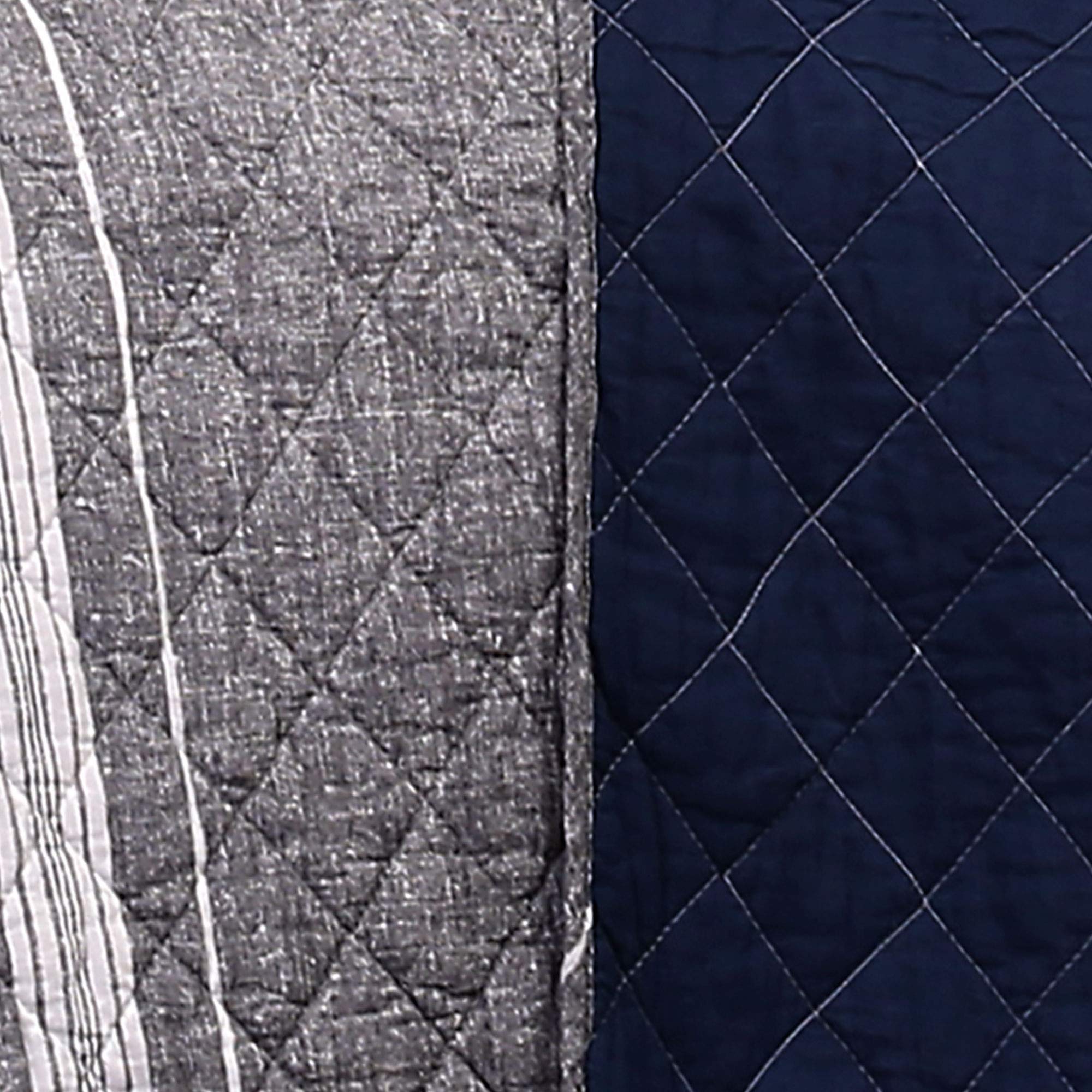 Lush Decor Marlton Stripe Quilt | Reversible Pattern 3 Piece Bedding Set - King - Gray