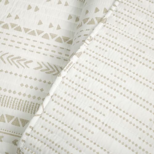 Lush Decor Hygge Stripe Oversized Reversible 3 Piece Quilt Set, King, Neutral & White