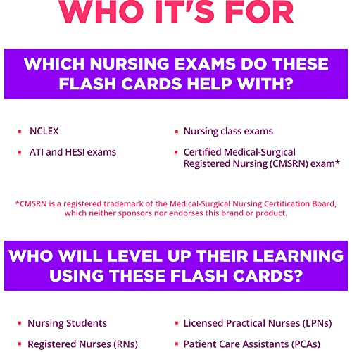 Med Surg Flash Cards - No Fluff - Only Essential NCLEX and ATI HESI Tested Info - for Nursing School Predictor Exams and Job Success (409 Medical Surgical Flash Cards)