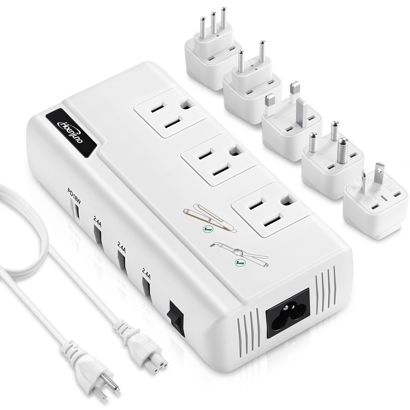 Travel Voltage Converter 220V to 110V, 230W International Power Adapter for Hair Straightener/Curling Iron, Step Down Converter for EU/UK/AU/US/India More Than 150 Countries