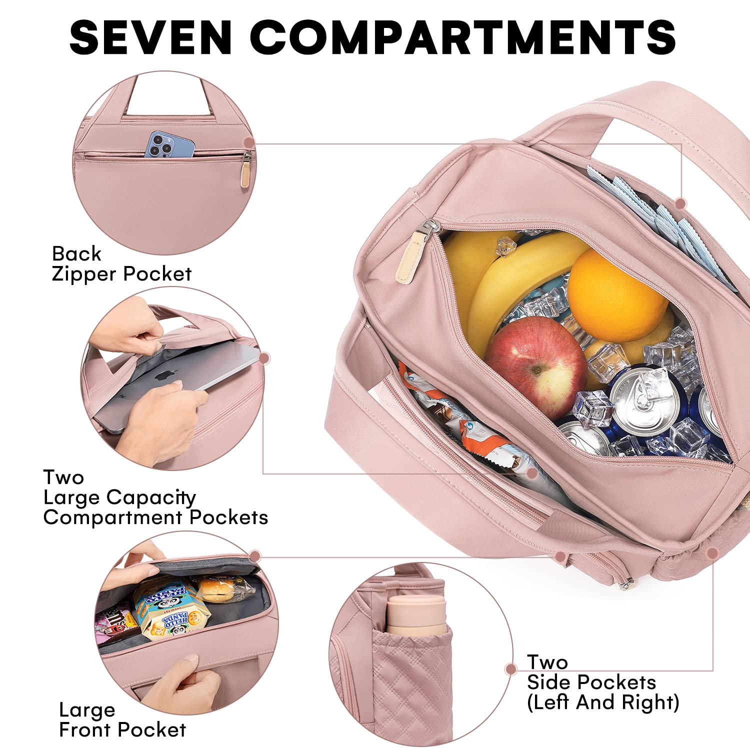 Artelaris Lunch Bag for Women, Insulated Lunch Box for Work, Large Leakproof Cooler with Side Pockets and Removable Shoulder Strap Women's Lunch Bag, Picnic School Beach Cute Lunch Bags