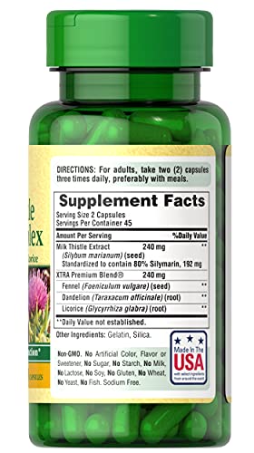 Puritans Pride Milk Thistle Liver Complex, Supports Healthy Liver Function, 90 Count, White