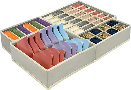 Ecomm Pros, 10 Pack Fabric Drawer Dividers Dresser Organizer, 92 Cell Underwear Organizer, Sock and Bra Organizer- Perfect Drawer Organizers for Clothing, Baby Clothes Nursery Drawer Organizer Storage