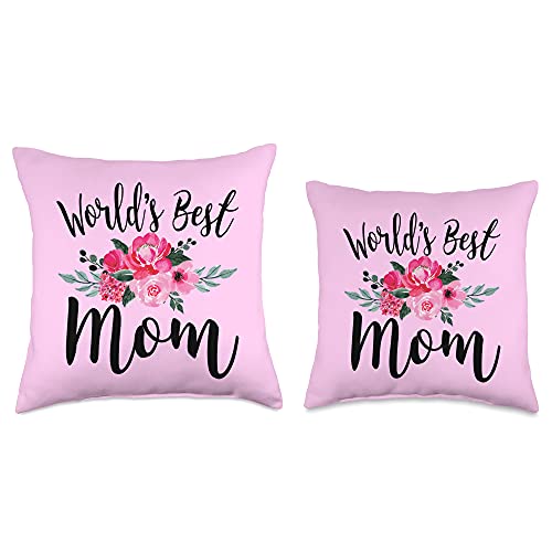 Best Mama On Earth Designz World's Best Mom Cute Floral Mother's Day Appreciation Throw Pillow, 16x16, Multicolor