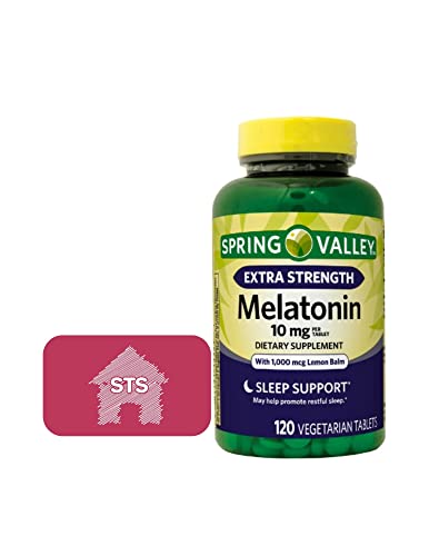 Spring Valley Melatonin 10 mg with Lemon Balm Extra Strength, Sleep Support - 120 Tablets + STS Fridge Magnet.